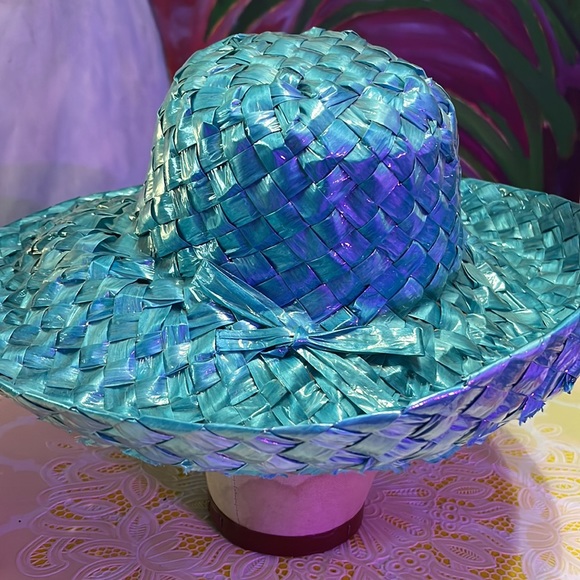 Accessories | Vintage Turquoise Paper Sun Hat | Poshmark